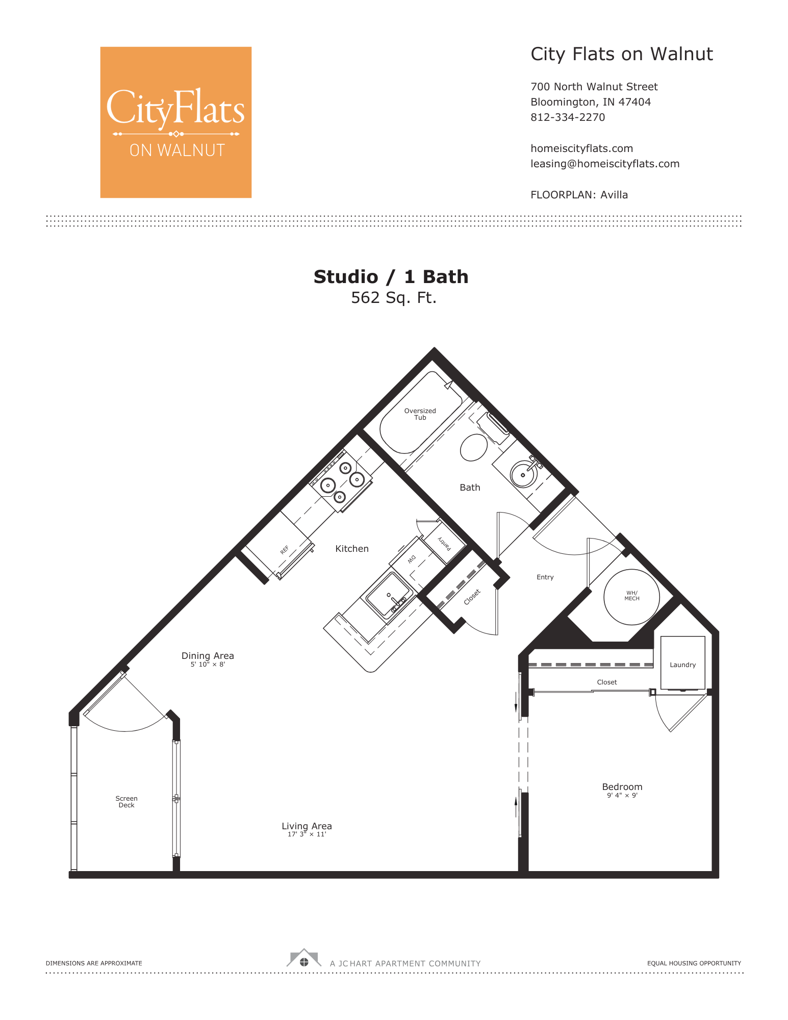 Avilla 1 Bedroom Floor Plan | City Flats on Walnut